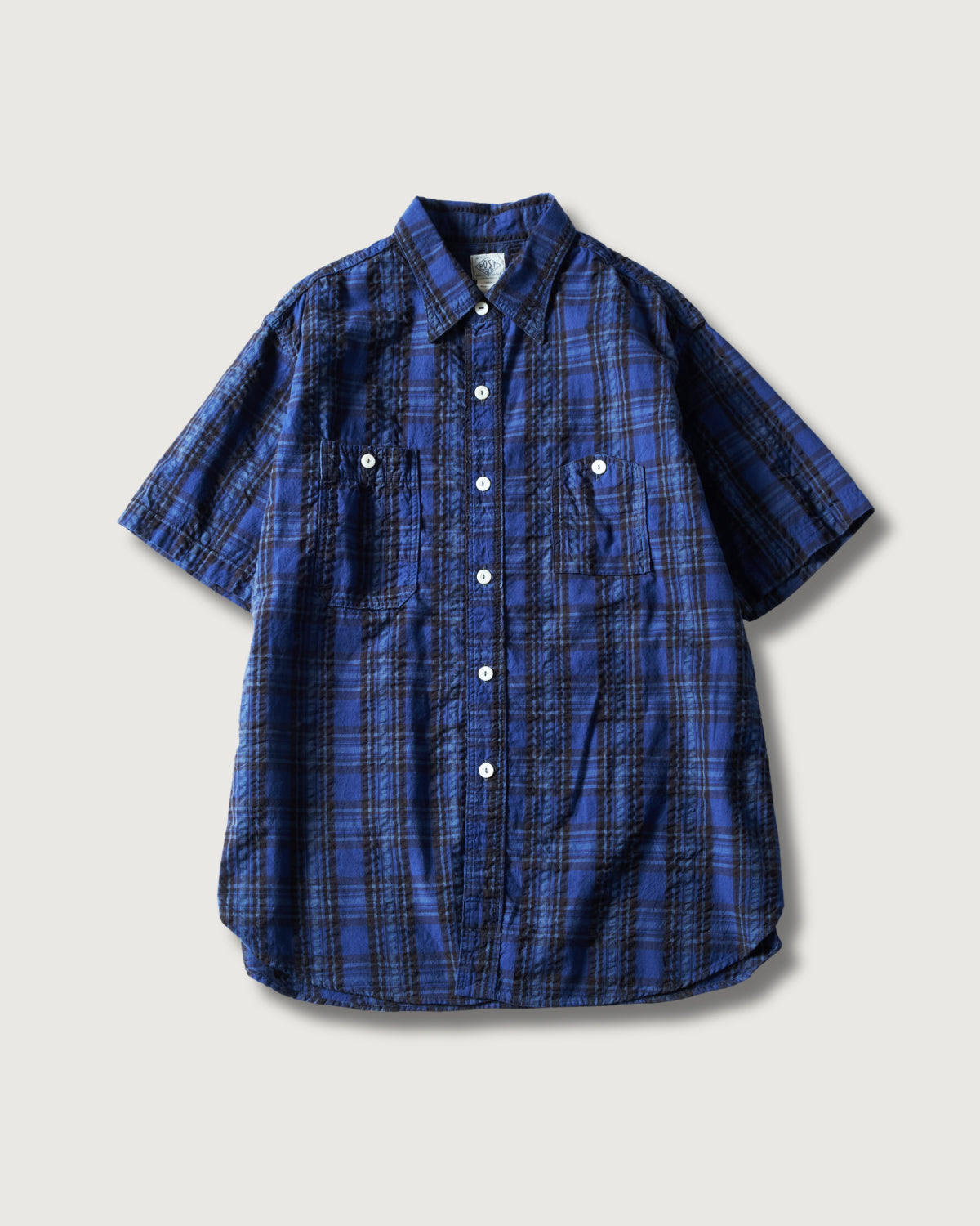#1206S-SSB No.6 Shirt S/S : seersucker blue plaid