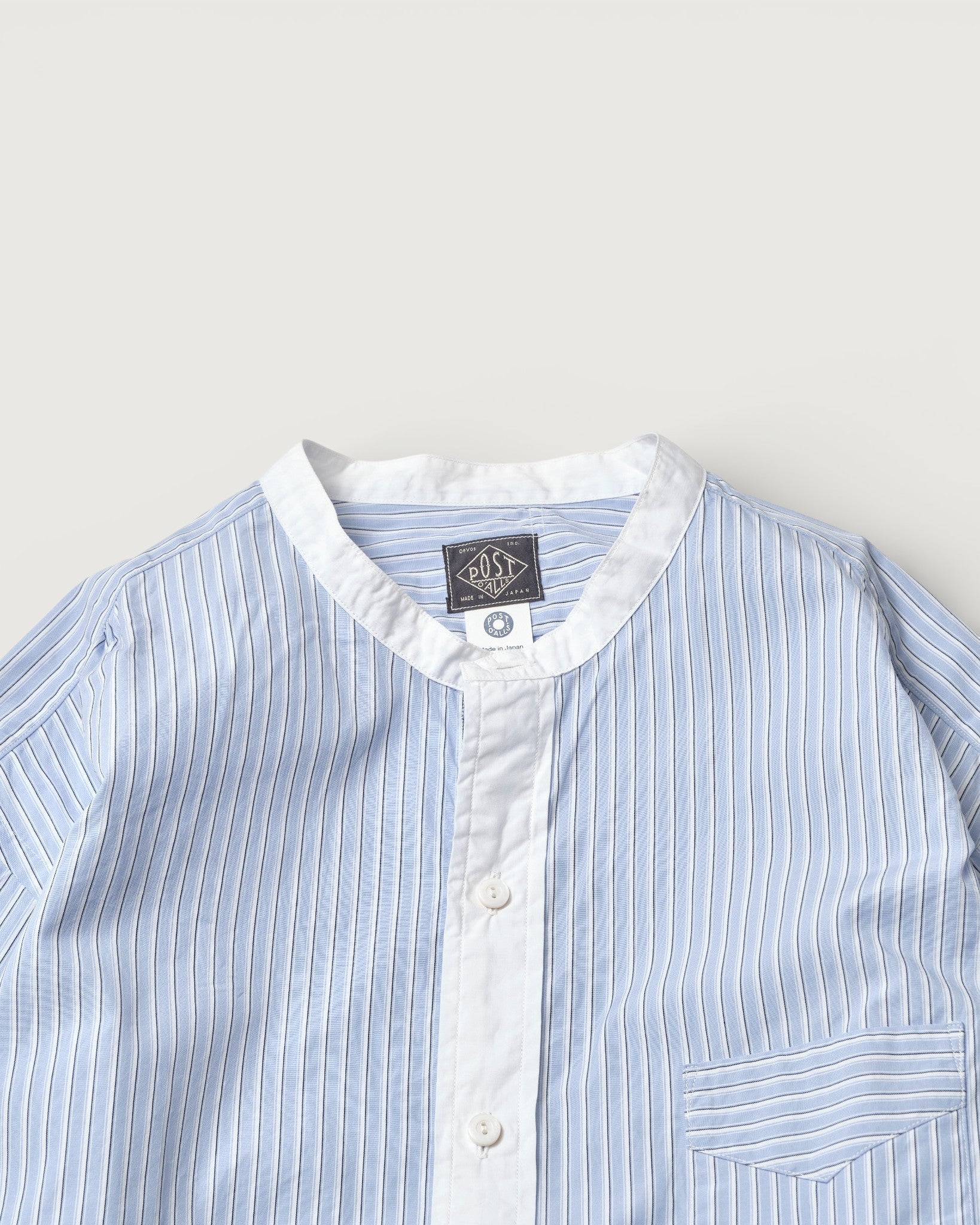 #3232B-BSC Original BL Band Collar Shirt : broadcloth w/white trim blu