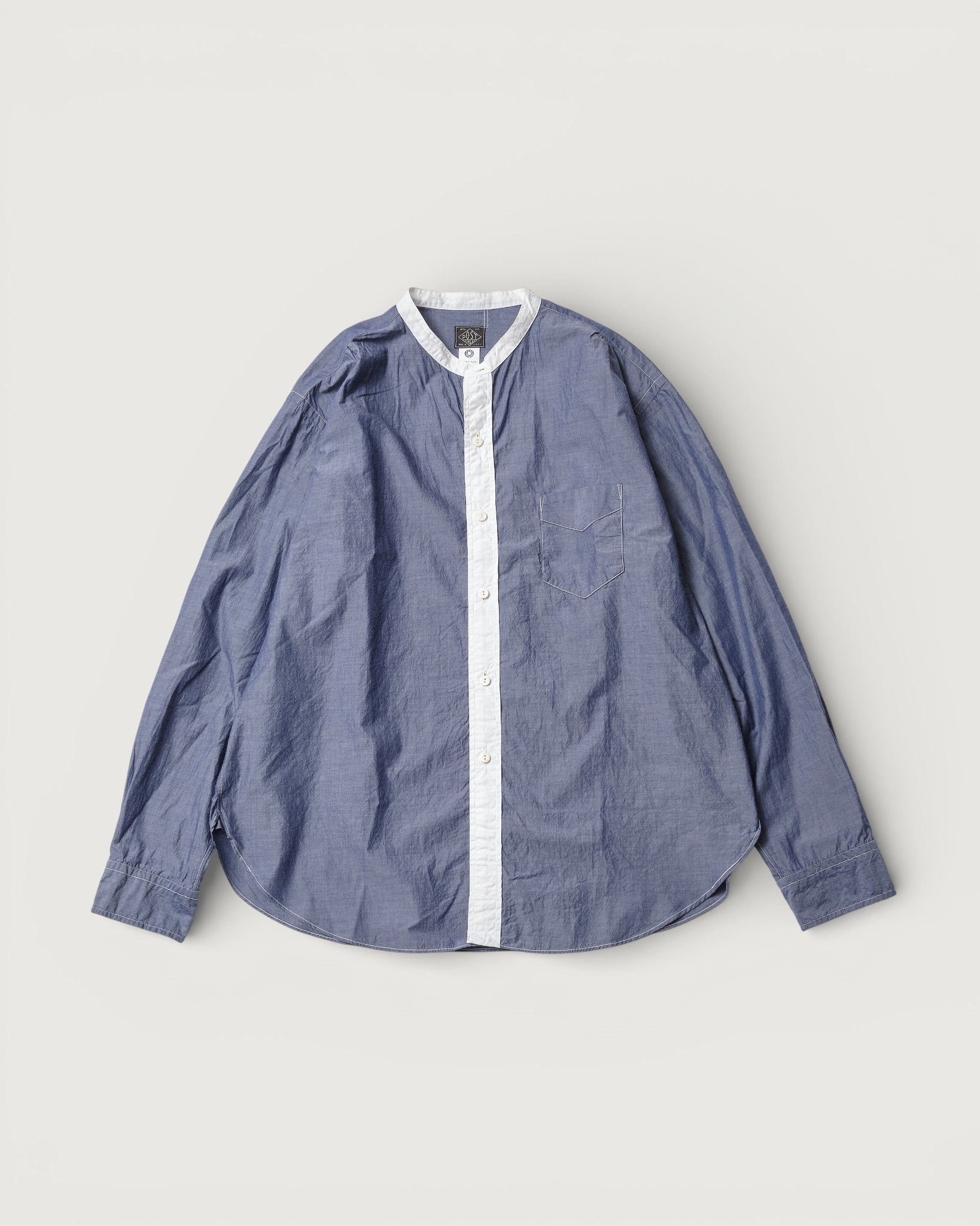 #3232B-SBC Original BL Band Collar Shirt : broadcloth w/white trim blu