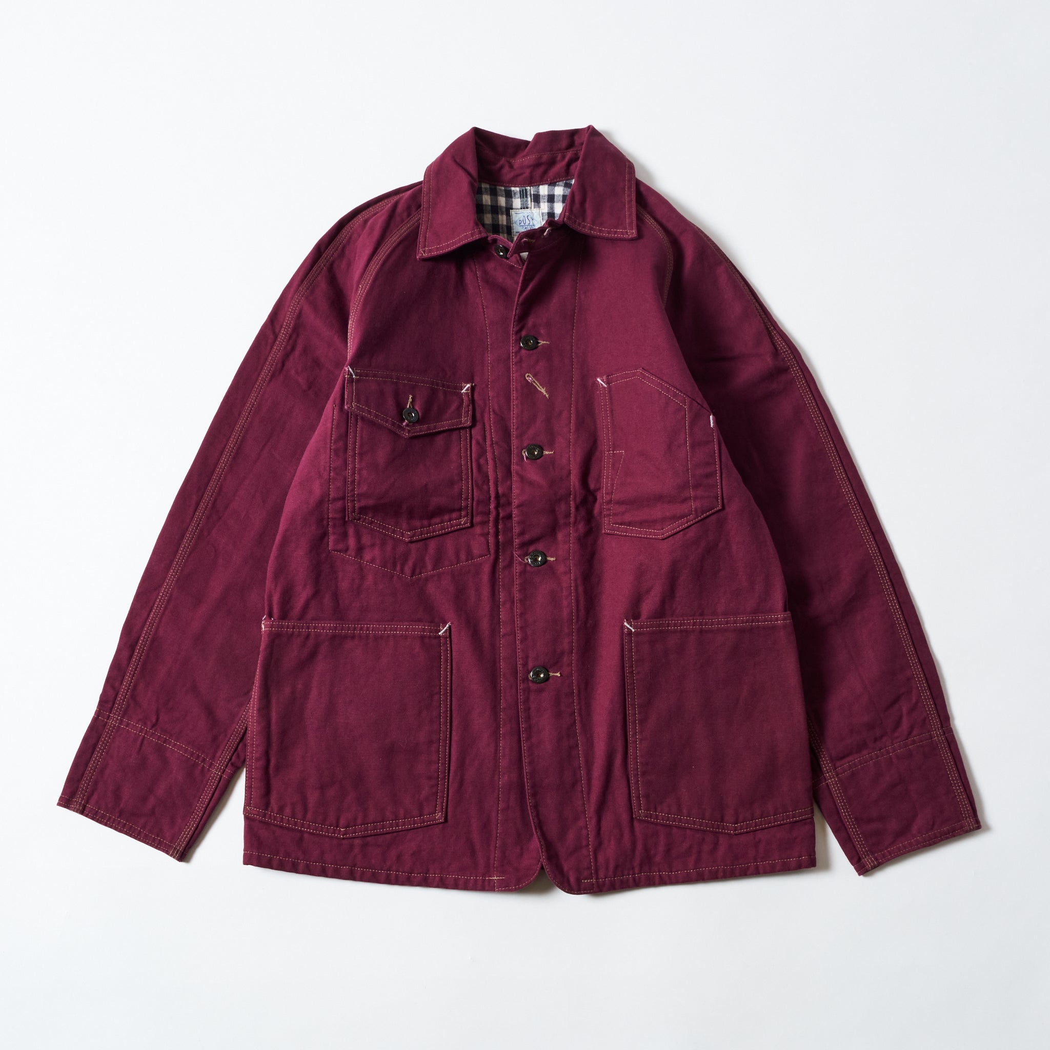 #1102L Lined Engineer's Jacket : cotton canvas burgundy with block che ...